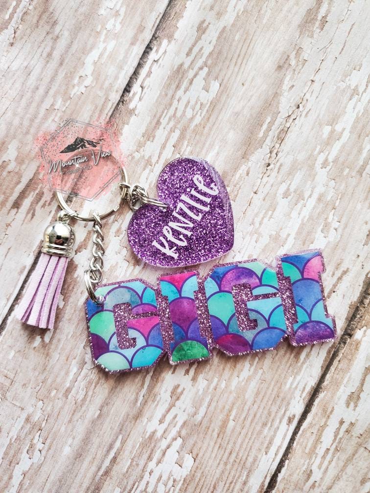 Customizable Gigi Keychain With Personalized Mini Hearts, Personalized ...