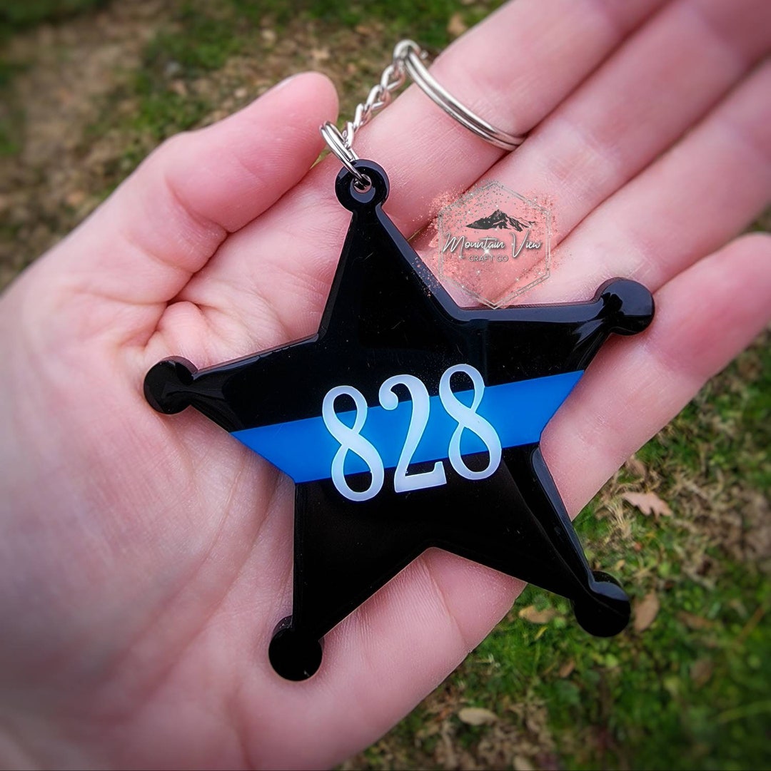 Personalized Thin Blue Line Sheriff Badge Keychain, Sheriff Badge ...
