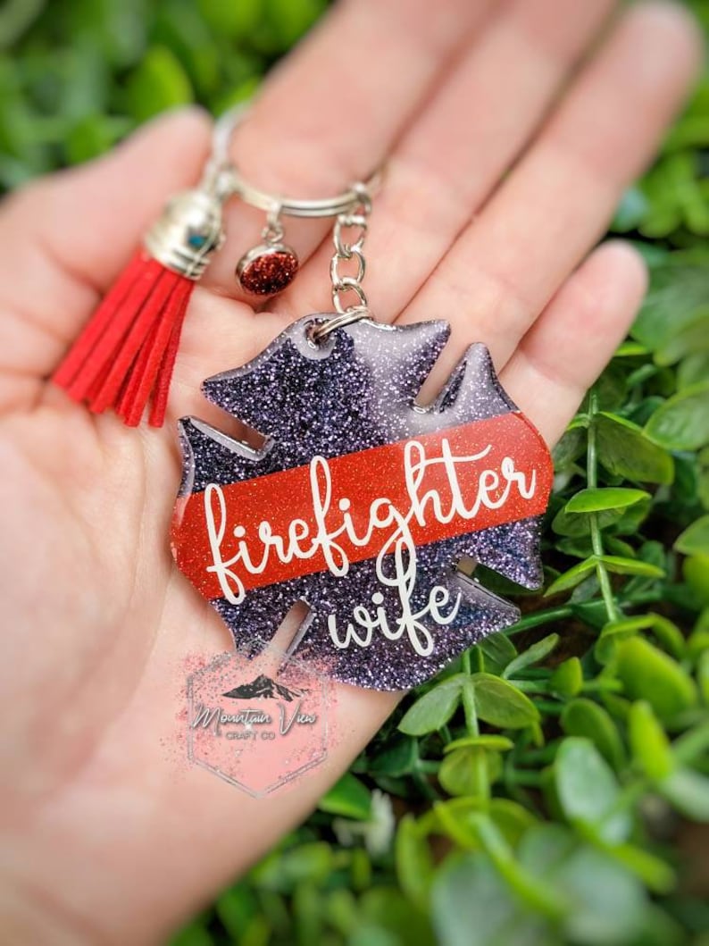 Firefighter Wife Thin Red Line Glitter Keychain Firefighter - Etsy