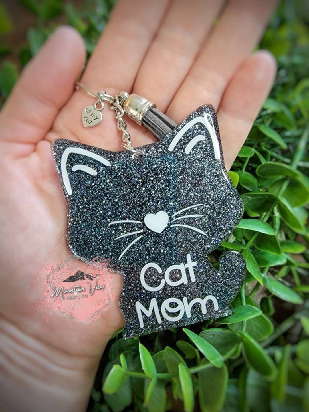 Customizable Cat Mom Glitter Keychain, Personalized Cat Keychain, Cat ...