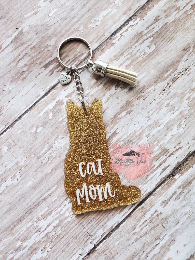 Customizable Cat Mom Glitter Keychain Personalized Cat Mom | Etsy