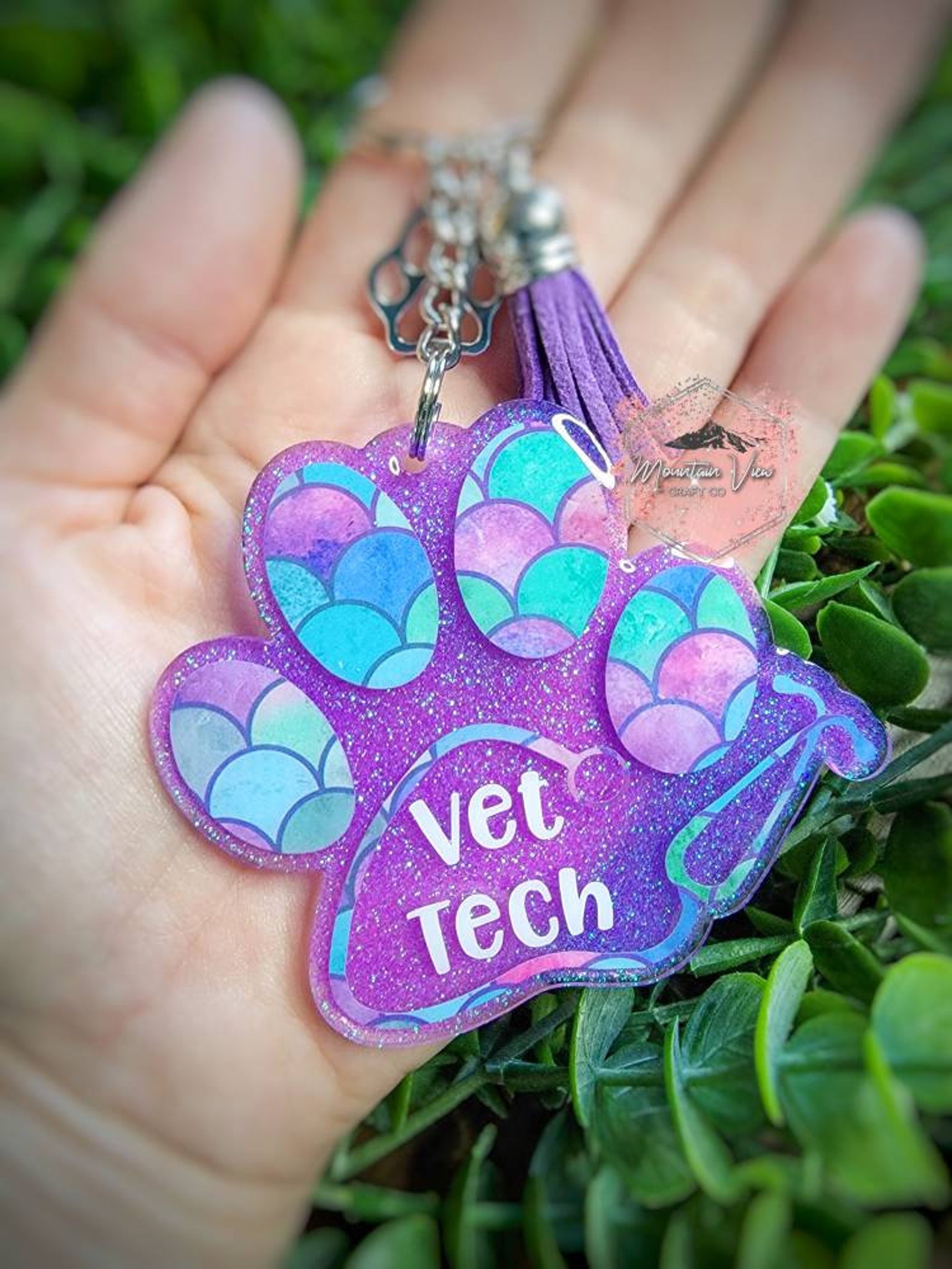Customizable Vet Tech Glitter Keychain Paw Print Keychain - Etsy