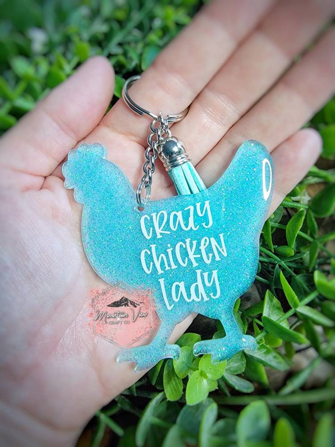 Customizable Chicken Glitter Keychain, Personalized Chicken Keychain ...