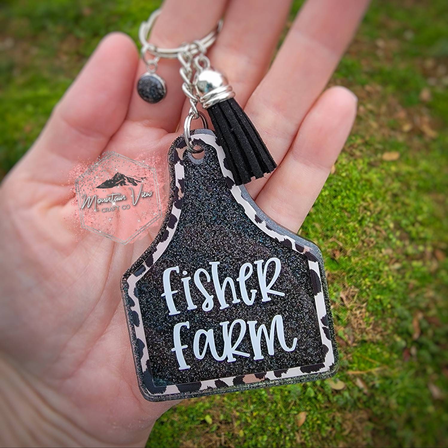 Customizable Ear Tag Glitter Keychain Personalized Cow Gifts | Etsy