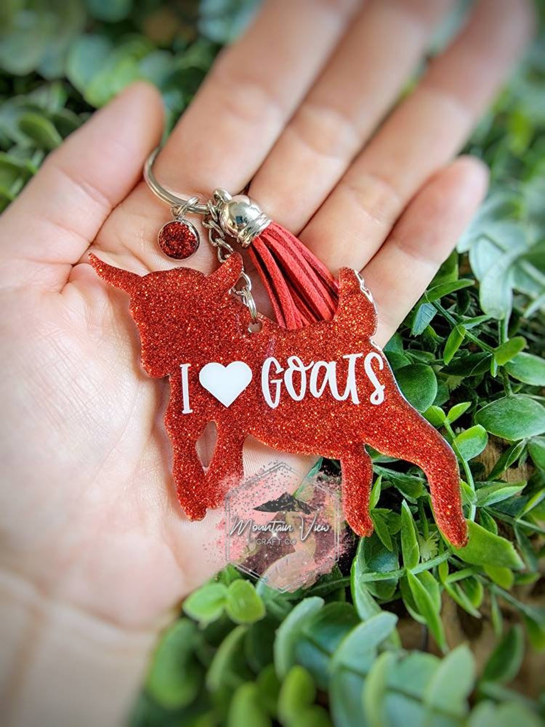 Customizable Goat Glitter Keychain, Personalized Goat Keychain, Dairy ...