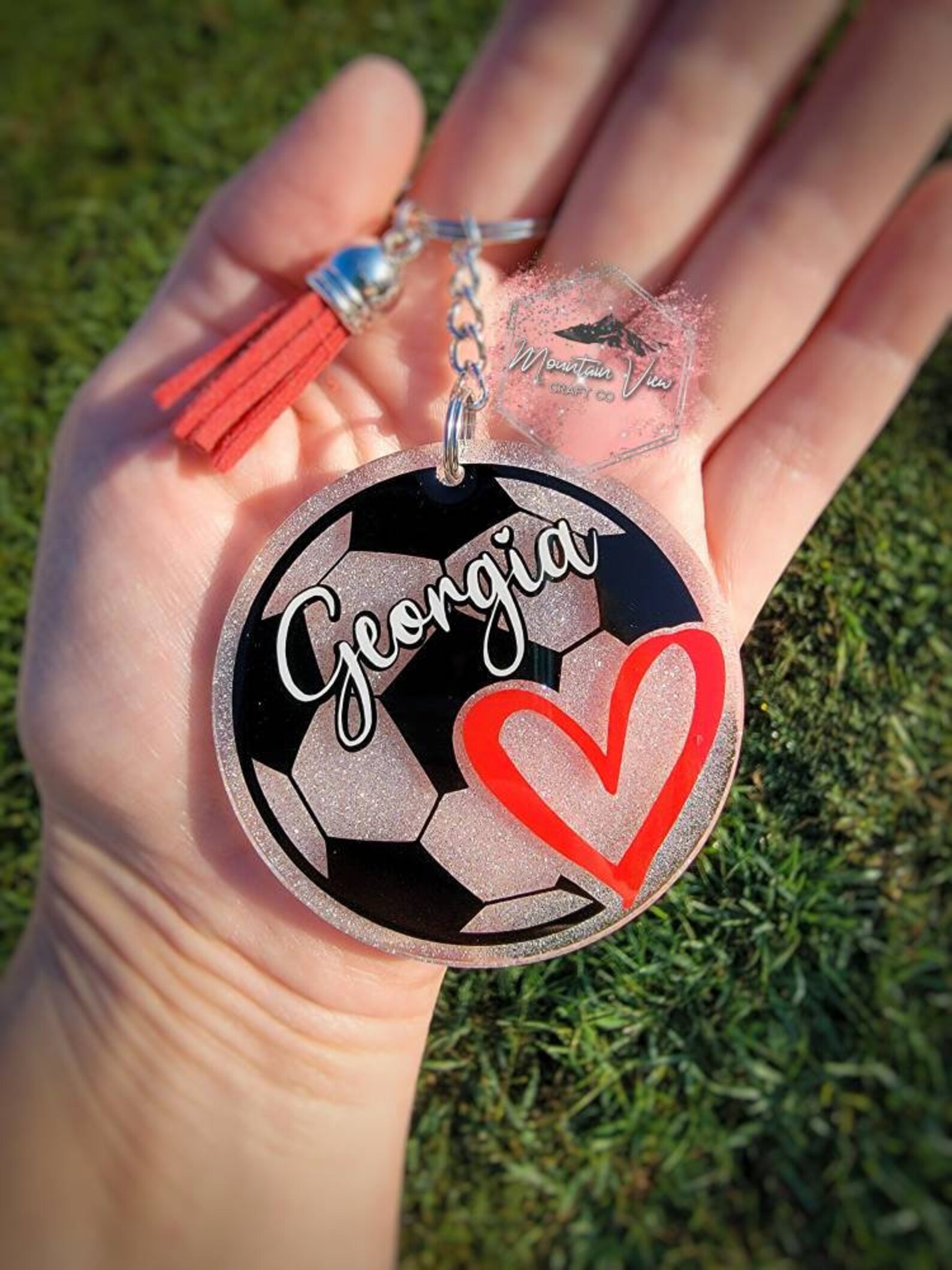 Personalized Soccer Keychain, Glitter Soccer Keychain, Soccer Gifts ...
