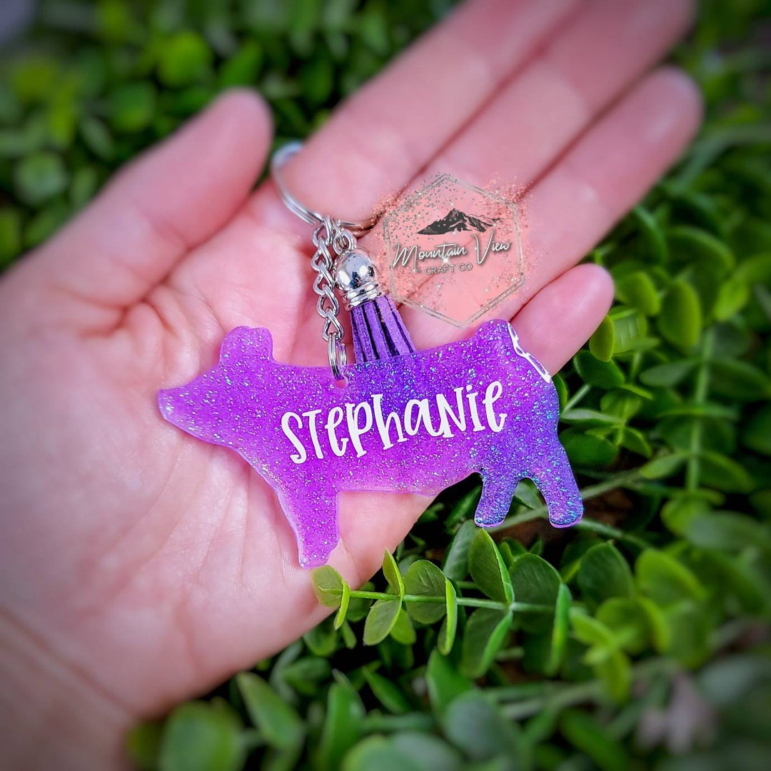 Customizable Hampshire Pig Glitter Keychain, Personalized Pig Keychain ...