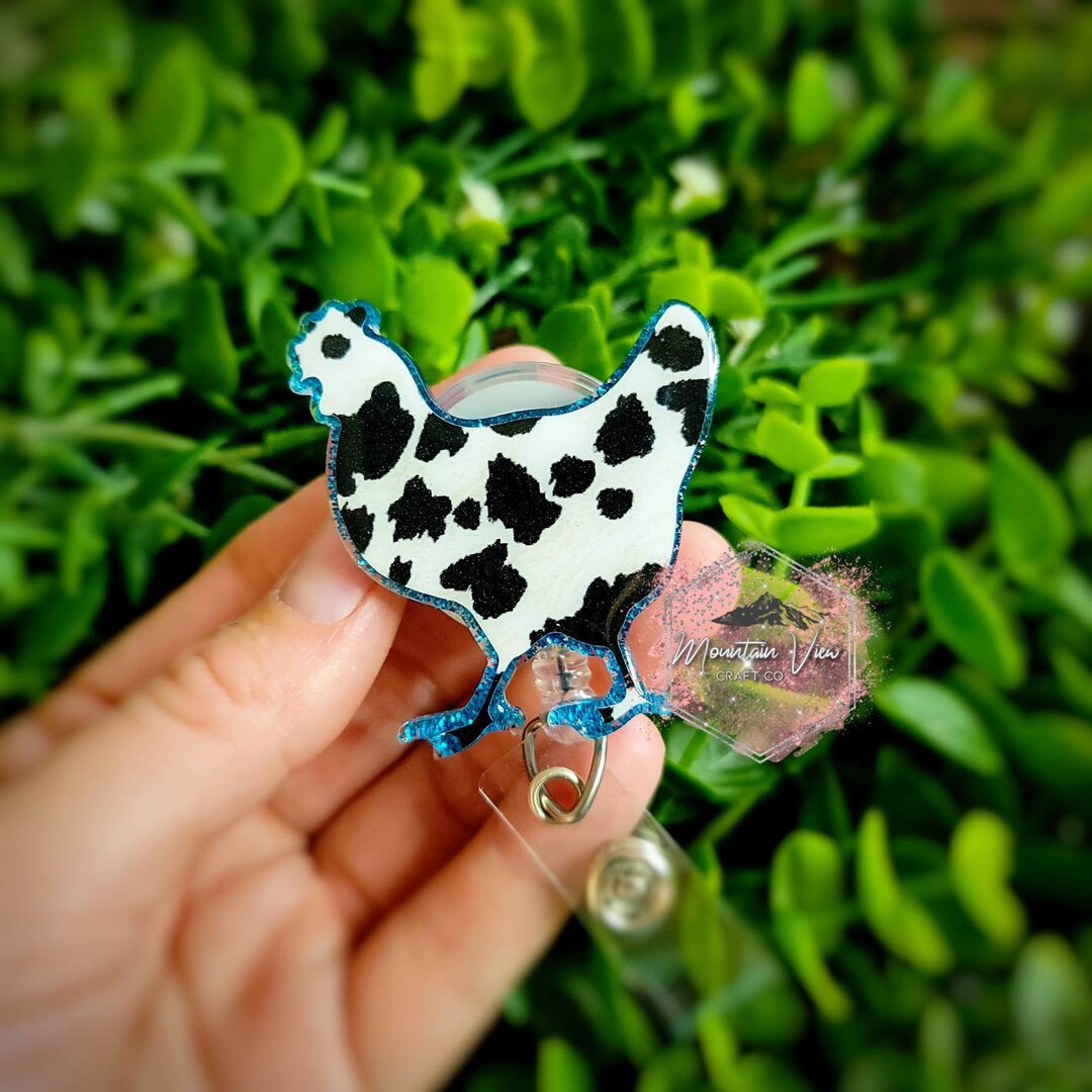 Customizable Chicken Glitter Badge Reel, Chicken Badge Reel, Chicken ...