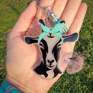 Customizable Goat With Bandana Glitter Keychain, Goat Keychain, Gpat ...