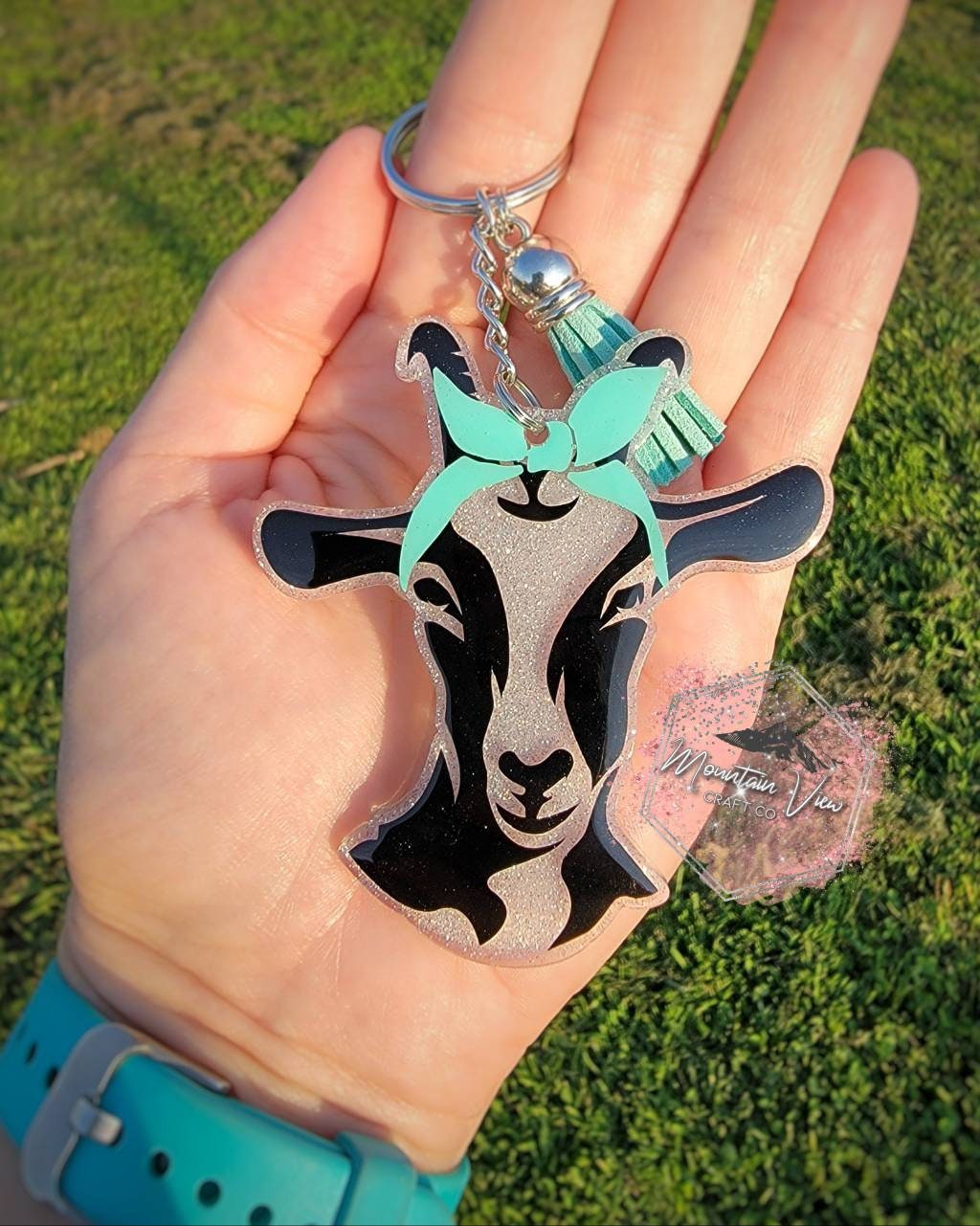 Customizable Goat With Bandana Glitter Keychain Goat - Etsy