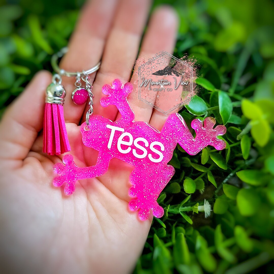 Customizable Tree Frog Glitter Keychain, Personalized Tree Frog ...