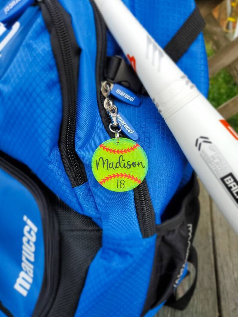 Personalized Softball Glitter Bag Tag, Softball Nametags, Personalized ...