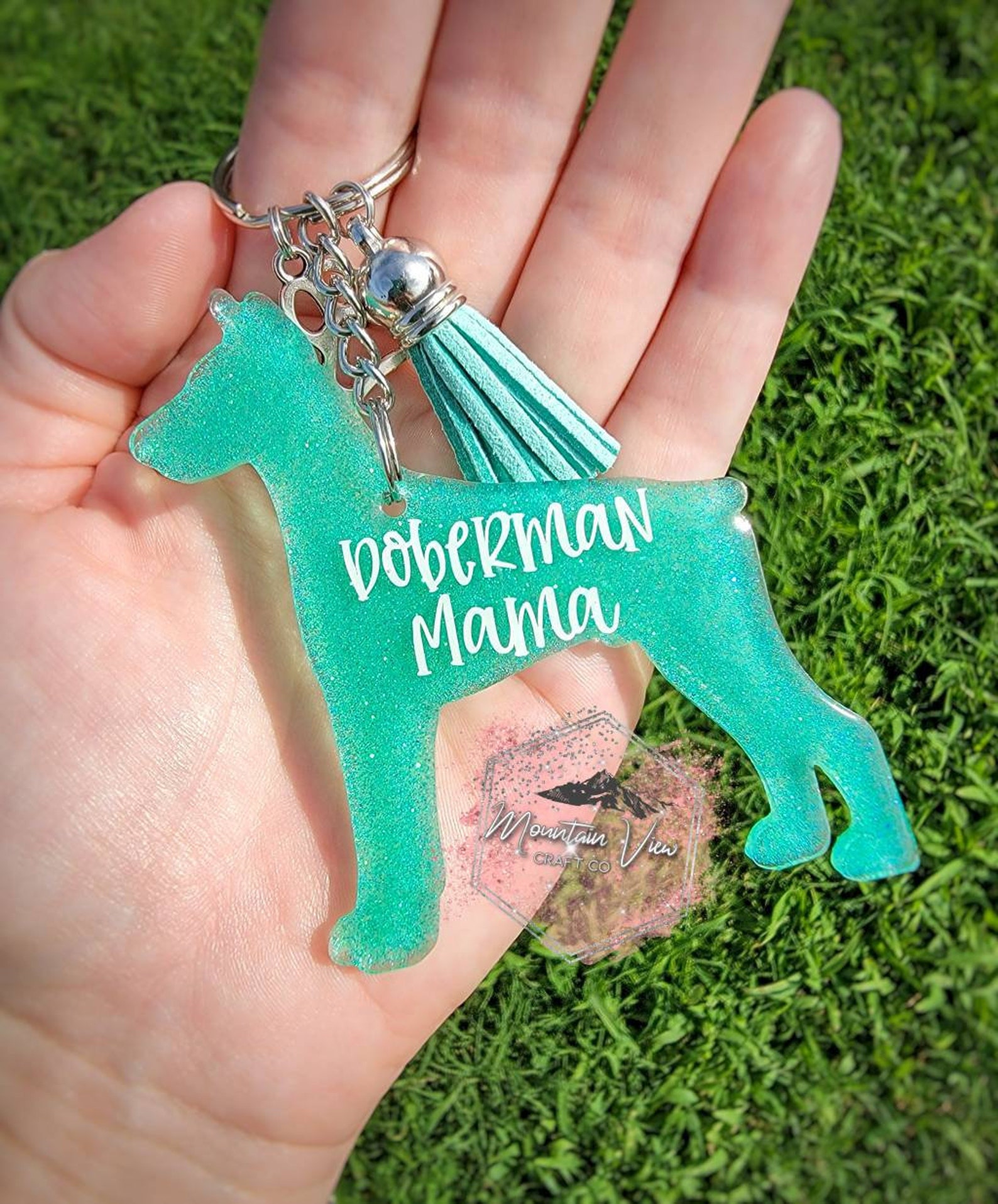 Customizable Doberman Glitter Keychain, Personalized Doberman Keychain ...