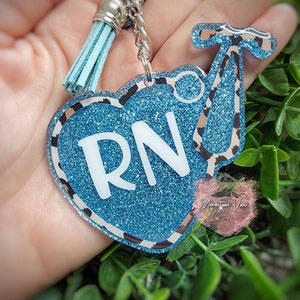 Customizable Registered Nurse Keychain, Glitter RN Keychain, Nurse ...