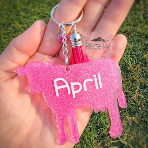 Customizable Dairy Cow Glitter Keychain, Personalized Cow Keychain ...