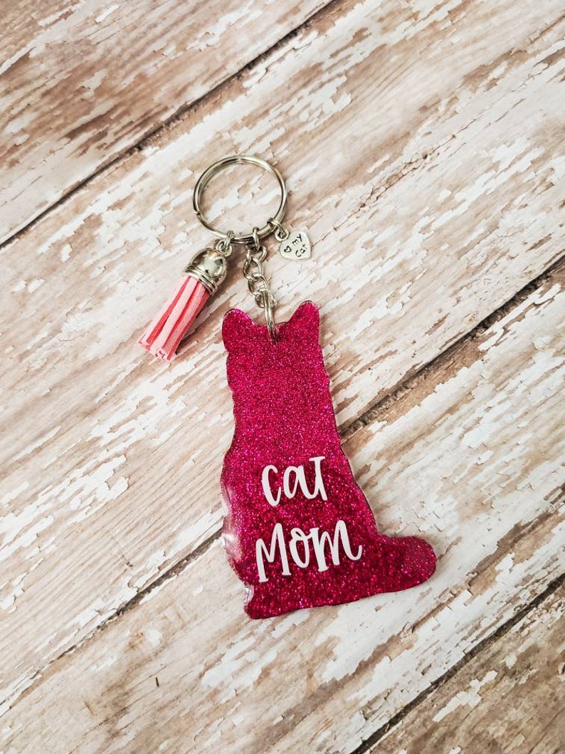 Customizable Cat Mom Glitter Keychain Personalized Cat Mom | Etsy