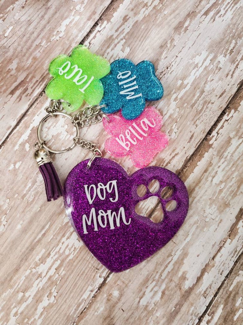 Customizable Dog Mom With Mini Paw Prints Keychain Set | Etsy