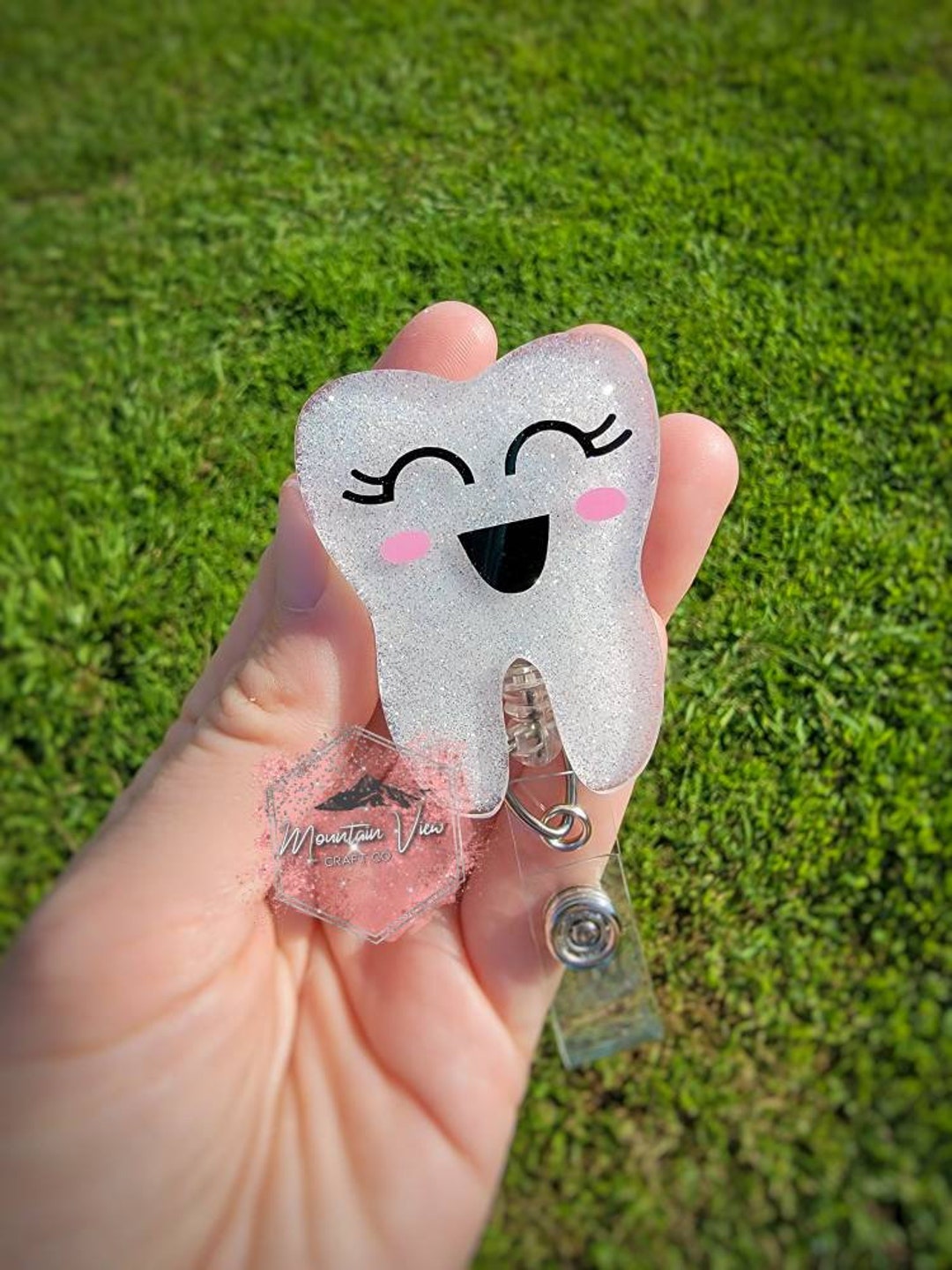 Tooth Glitter Badge Reel, Dental Technician Badge Reel, Tooth Badge ...