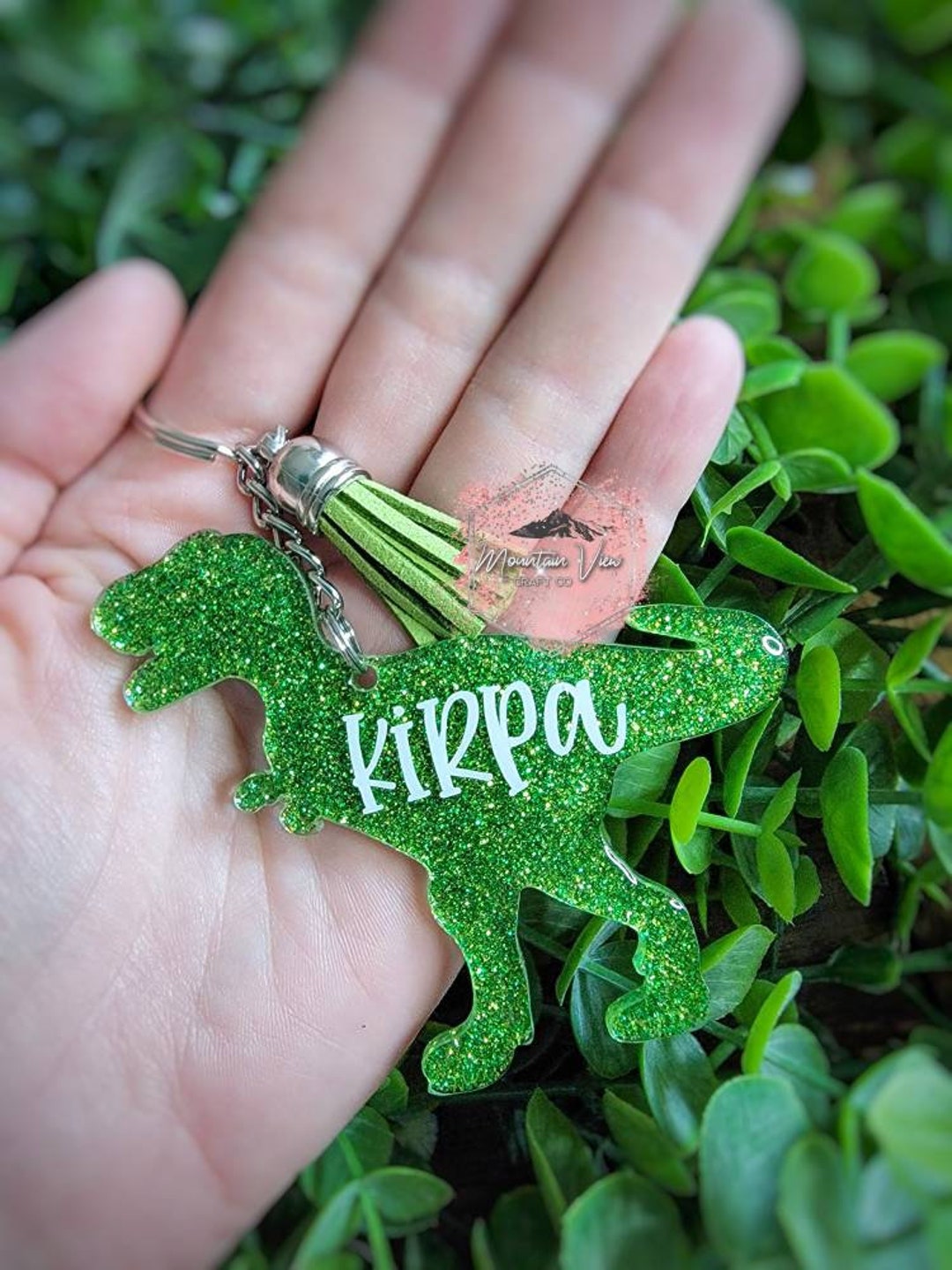Customizable T-rex Glitter Keychain, Personalized T-rex Keychain ...