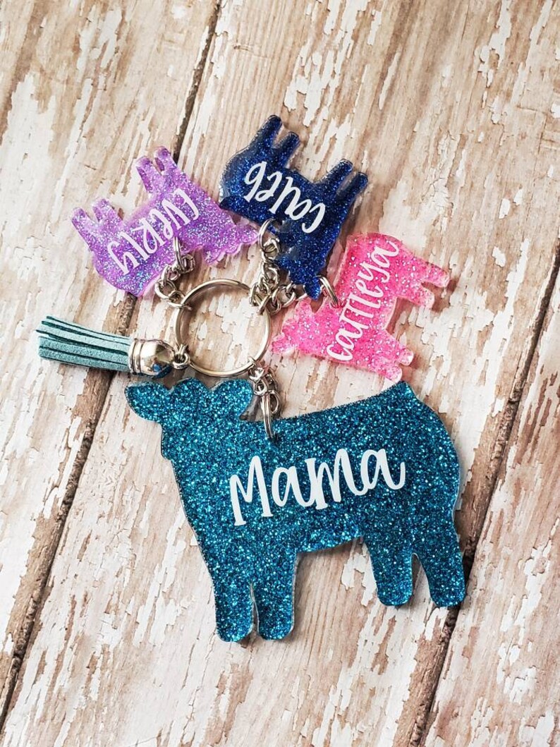 Customizable Mama Cow With Personalized Mini Cows Keychain Set ...