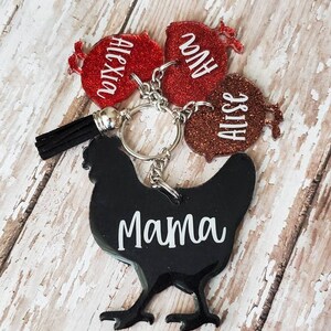 Customizable Mama Chicken With Baby Chicks Keychain Set, Personalized ...