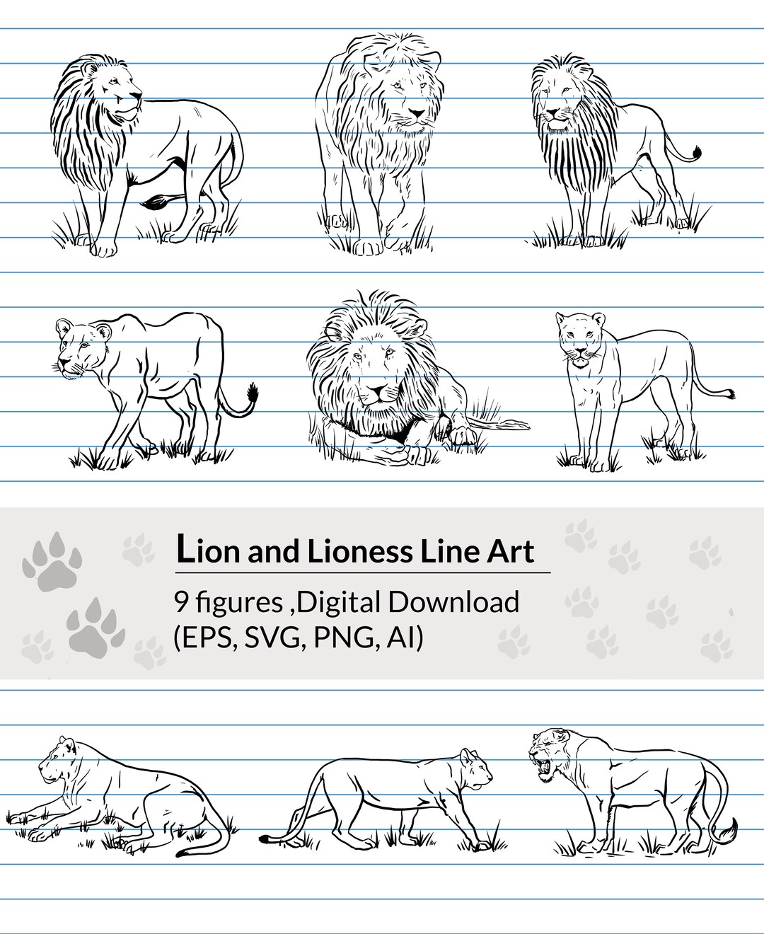 Lion and Lioness Line Art - Etsy