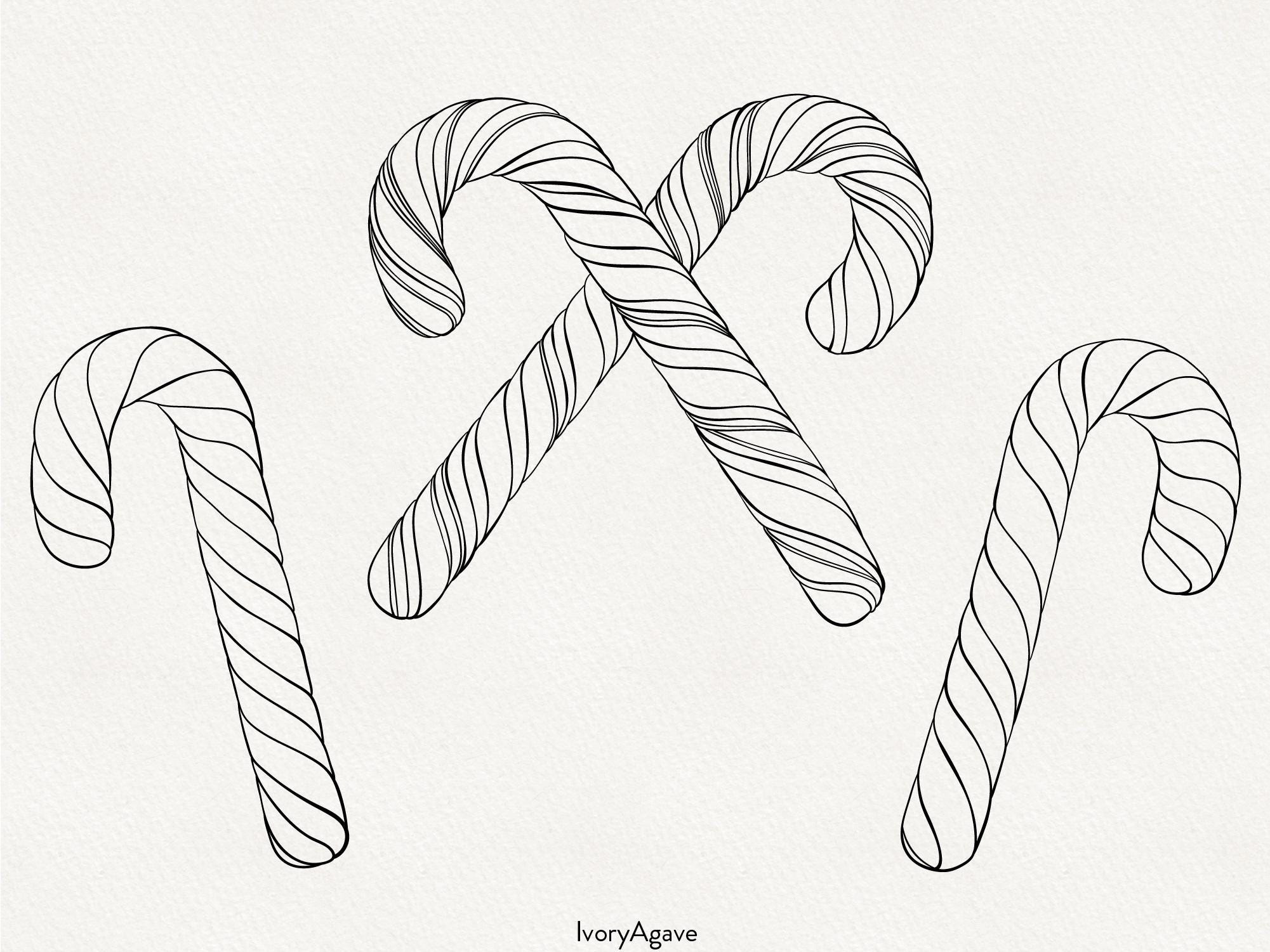 Christmas Candy Canes Line Art Clipart | Winter Holiday Christmas Hand ...