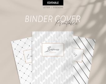 Binder Cover Printable Editable Canva Template Black and White Modern ...