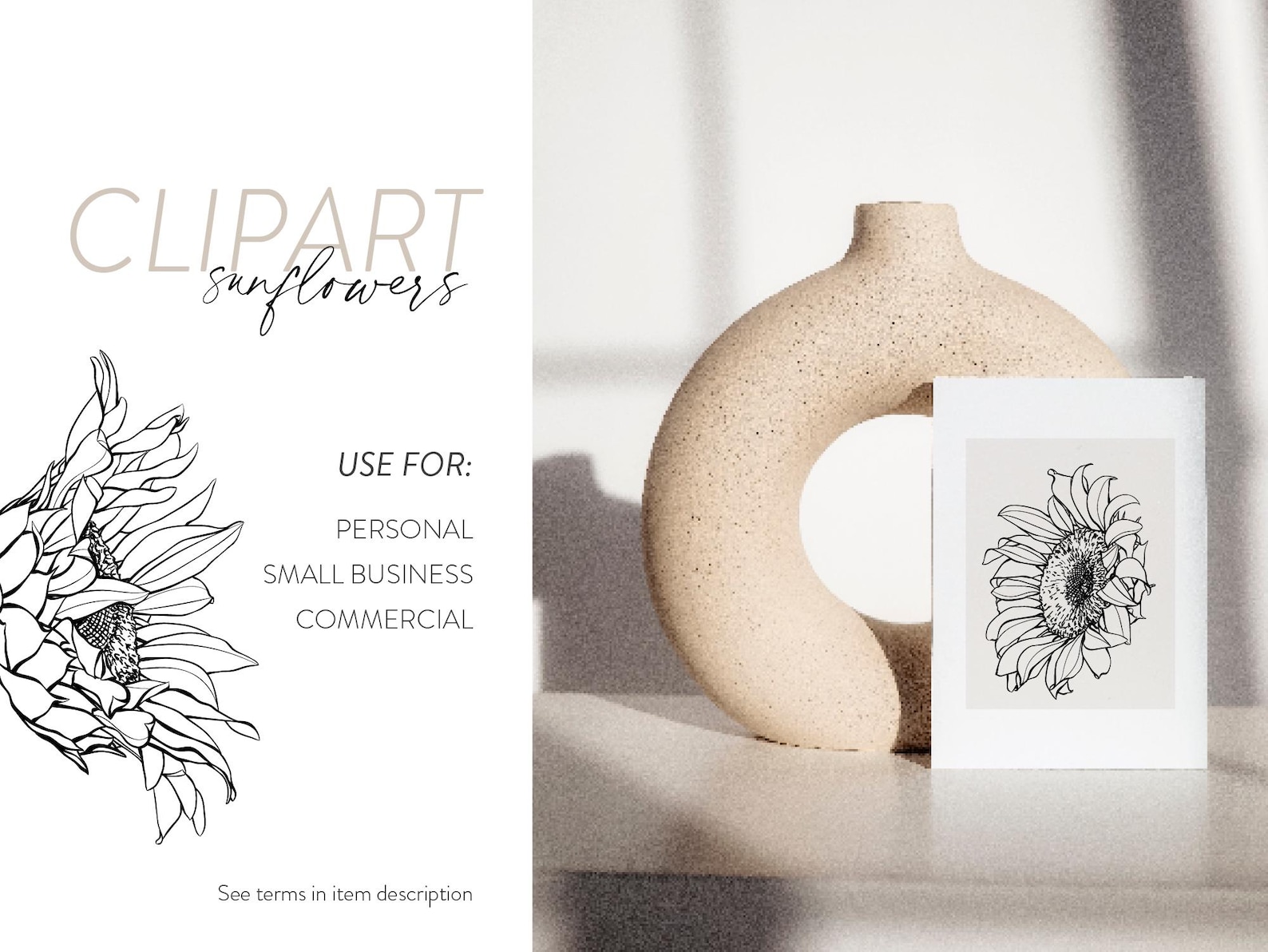 Sunflowers Line Art Clipart Hand Drawn Floral Botanical Vector Fine ...
