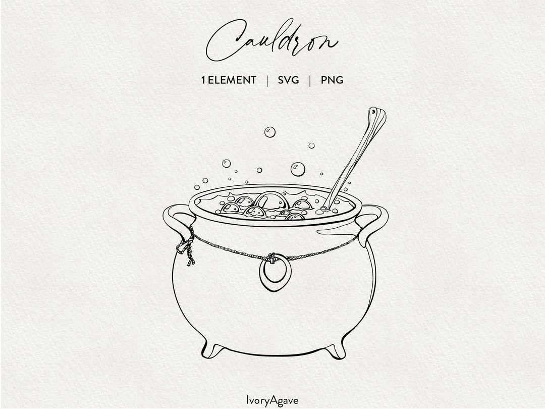 Halloween Witch Cauldron Line Art Clipart | Hand Drawn Vector | Fine ...