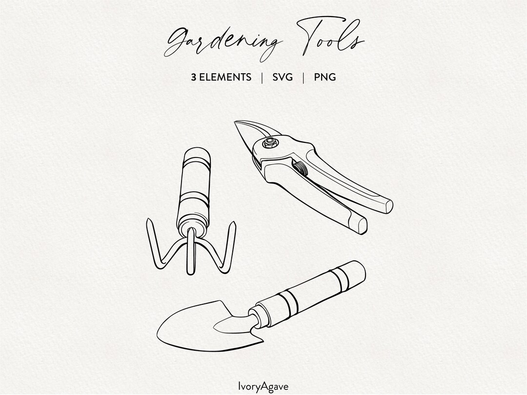 Gardening Hand Tools Line Art Clipart Spring Garden Hand Drawn Vector ...