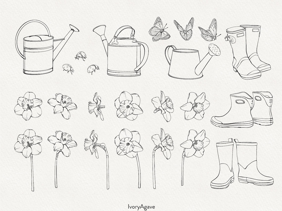 Spring Gardening Line Art Illustration Modern Graphic Spring Garden ...