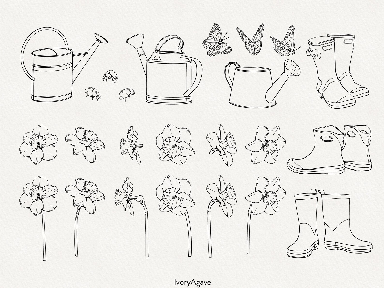 Spring Gardening Line Art Illustration Modern Graphic Spring Garden ...