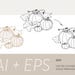 Fall Pumpkin Patch Line Art Clipart | Autumn Pumpkins Vines Leaves Hand ...