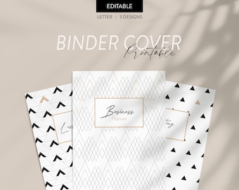Binder Cover Printable Editable Canva Template Black and White Modern ...