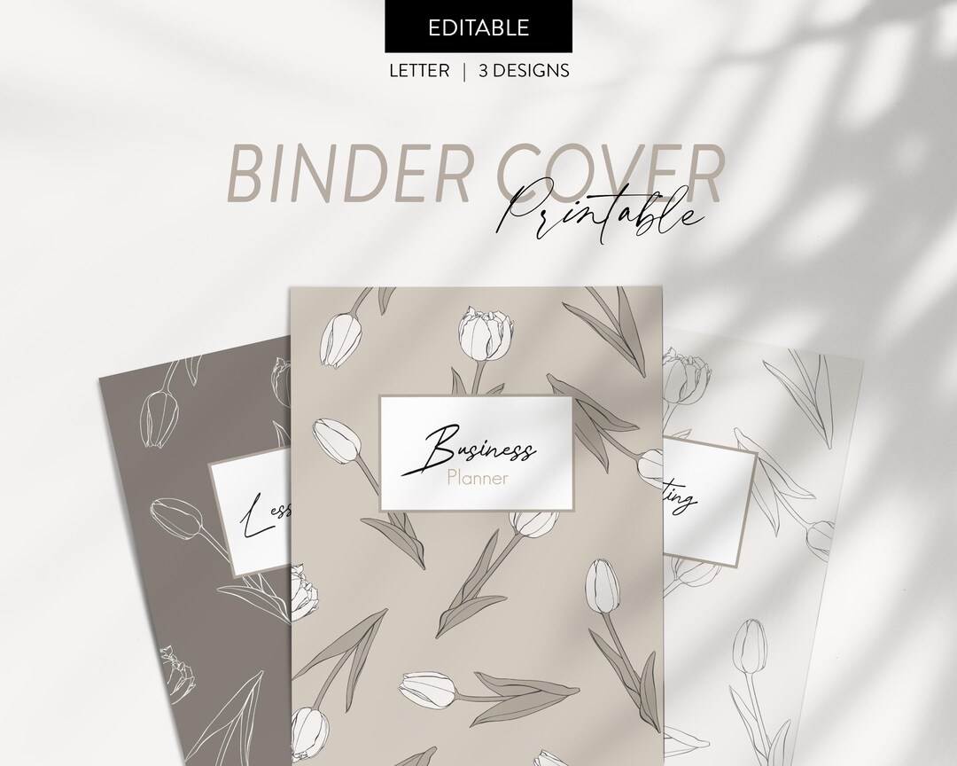 Binder Cover Printable Minimalist Neutral Tulip Flowers Professional ...