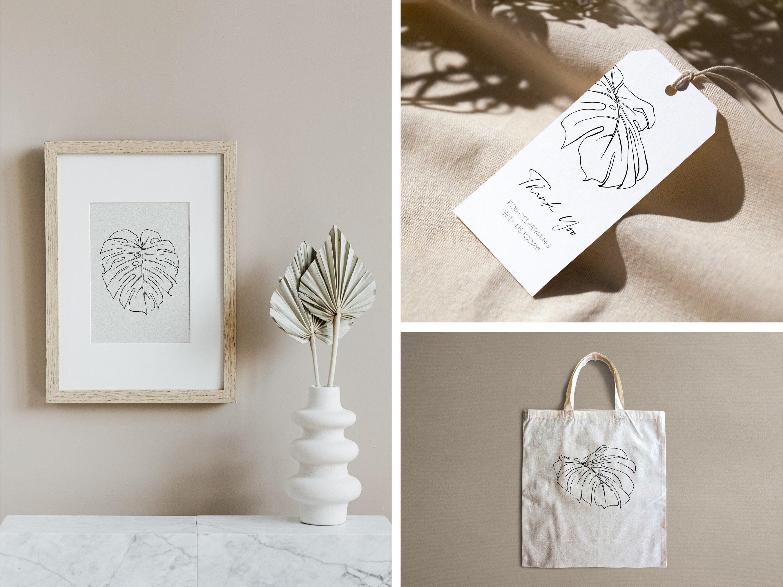 Monstera Line Art Clipart | Summer Tropical Leaves Botanical Hand Drawn ...