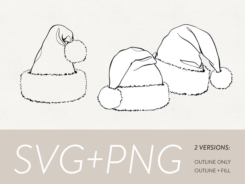Christmas Santa Hat Line Art Clipart | Winter Holiday Hand Drawn SVG ...