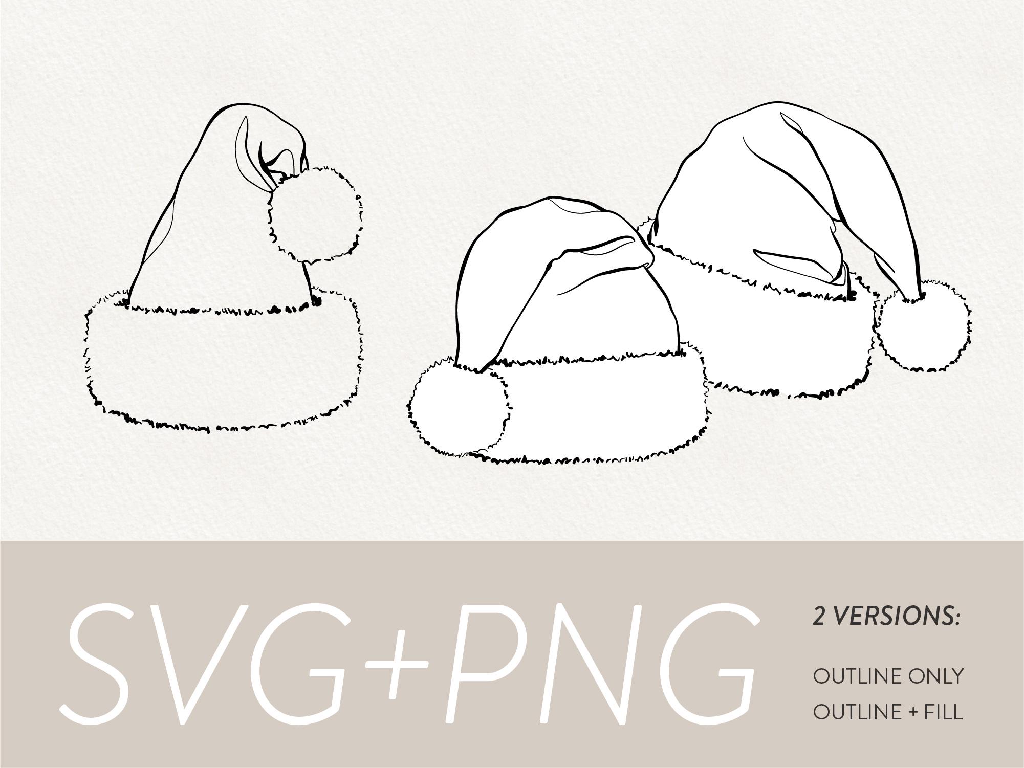 Christmas Santa Hat Line Art Clipart | Winter Holiday Hand Drawn SVG ...