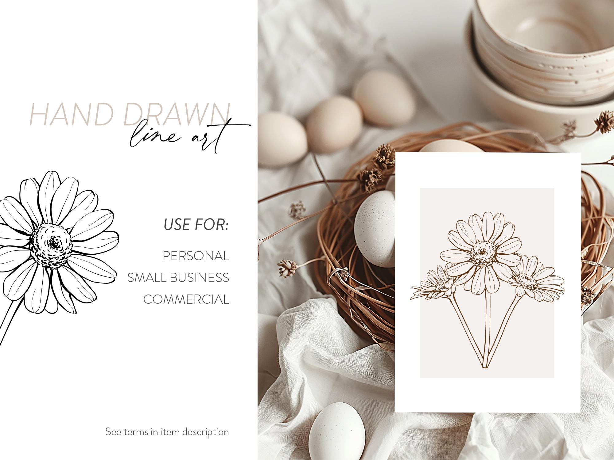 Daisy Flowers Line Art Clipart Modern Spring Easter Florals Hand Drawn ...