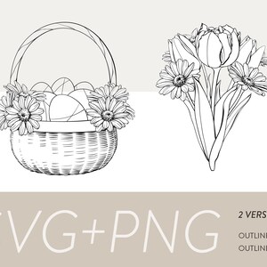 Easter Bundle Line Art Clipart Spring Graphic Modern Easter Hand Drawn ...