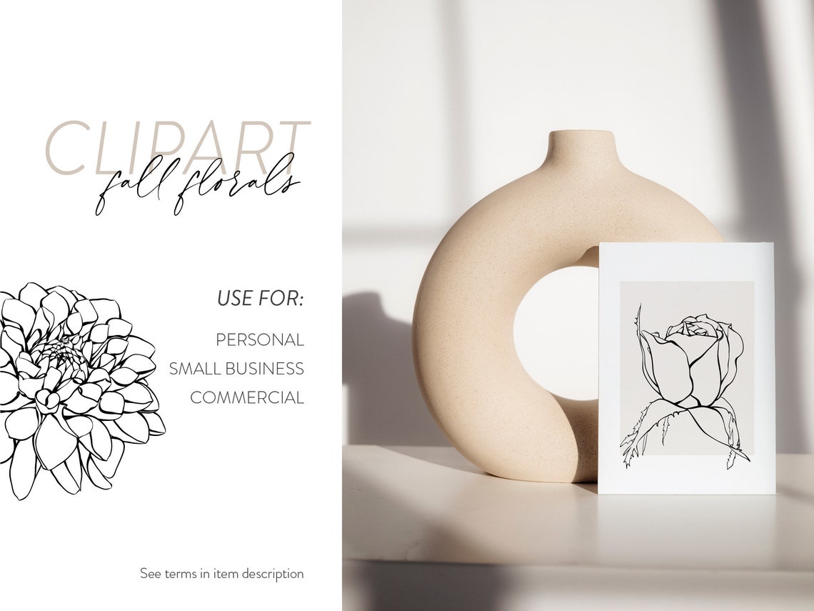 Fall Floral Line Art Clipart Elements | Autumn Botanical Flowers Hand ...