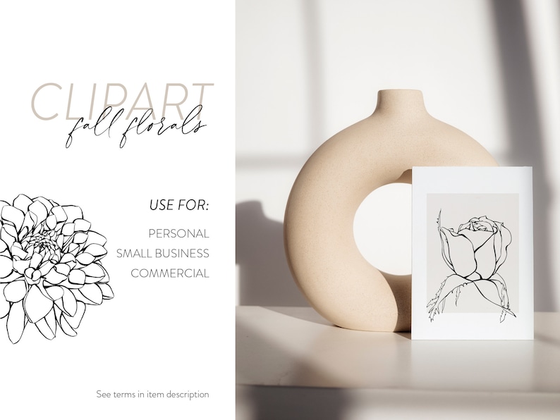 Fall Floral Line Art Clipart Elements | Autumn Botanical Flowers Hand ...