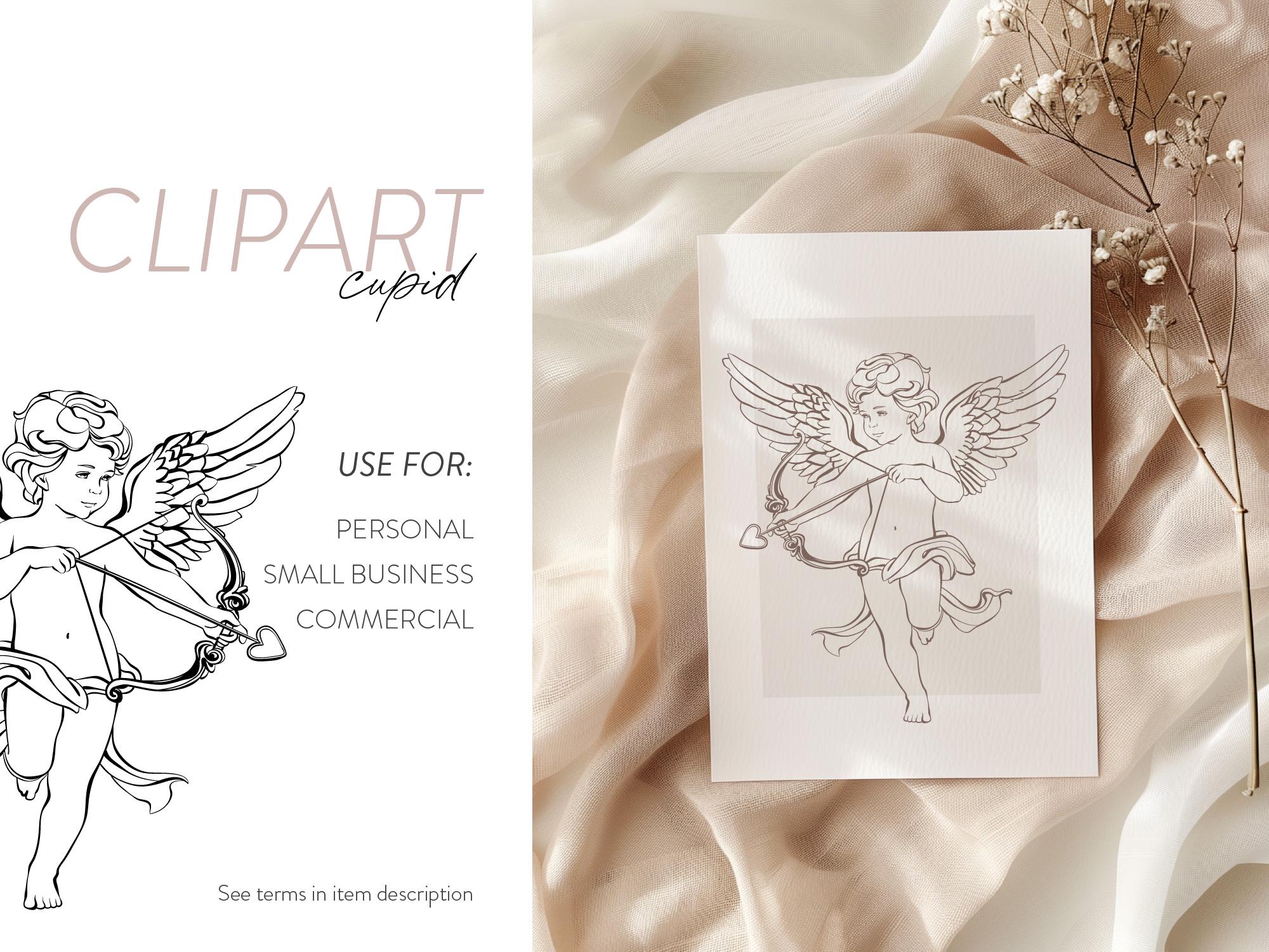 Valentine's Day Love Cupid Line Art Clipart Handdrawn Modern Graphic ...