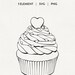 Valentine's Day Heart Cupcake Line Art Clipart Handdrawn Modern Graphic ...