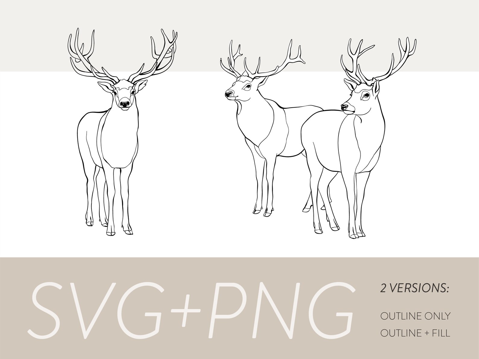 Deer Stag Line Art Clipart Winter Holiday Woodland Animal Hand Drawn ...