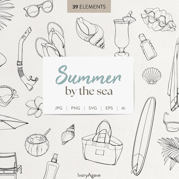 Beach Line Art - Etsy