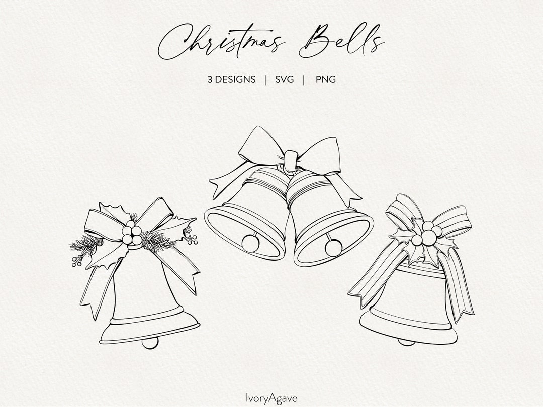 Christmas Bells Line Art Clipart Winter Holiday Christmas Hand Drawn ...