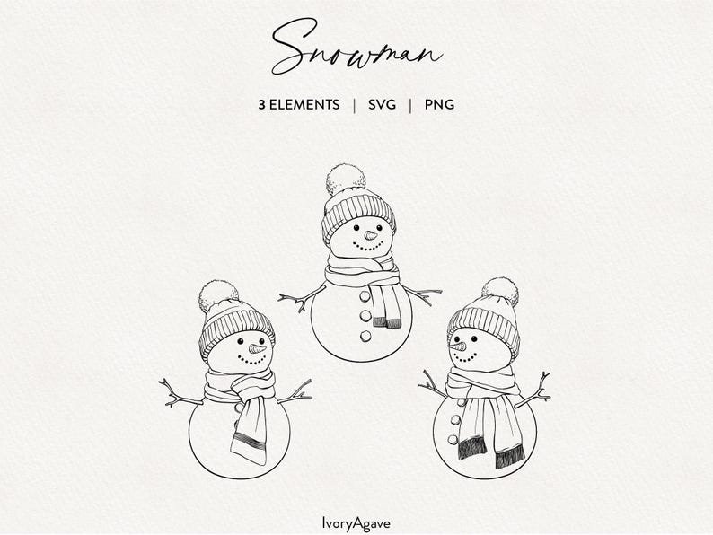 Snowman Line Art Clipart | Modern Winter Christmas Holiday Hand Drawn ...