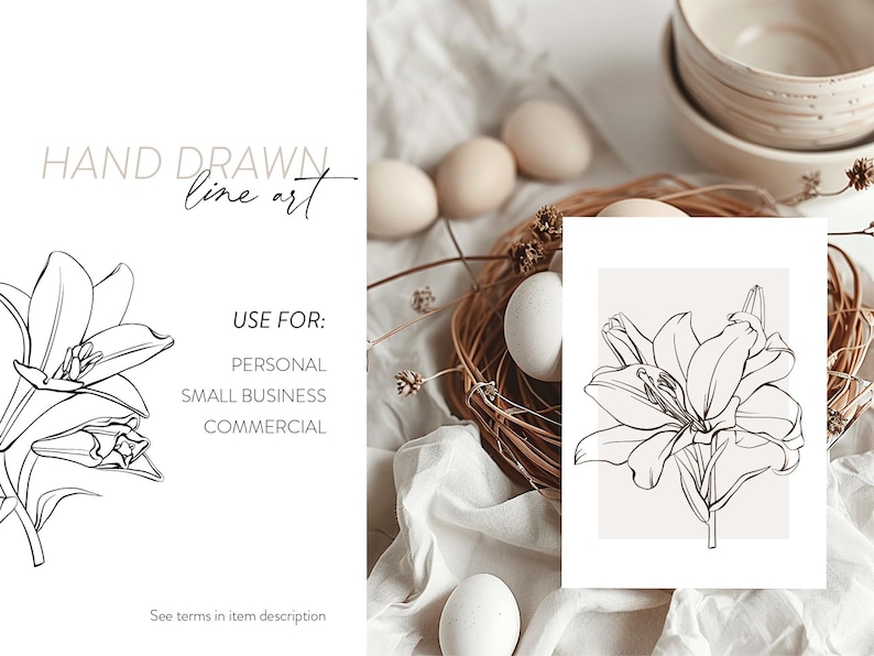 Easter Lily Flowers Line Art Clipart Modern Spring Easter Florals Hand ...